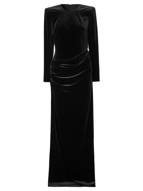 Alex Perry Draped Velvet Gown - Black