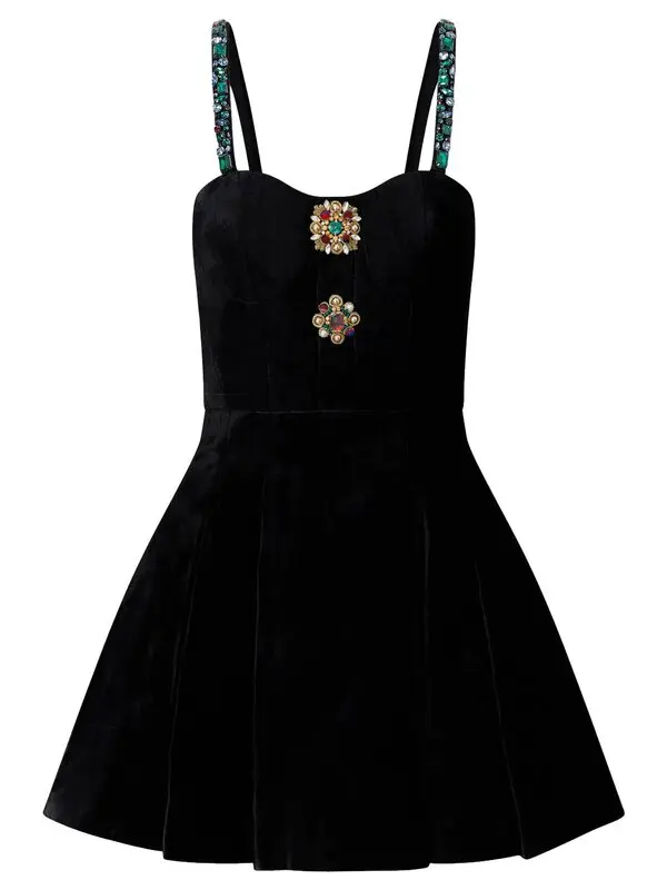 Balmain Embellished Velvet Mini Dress - Black