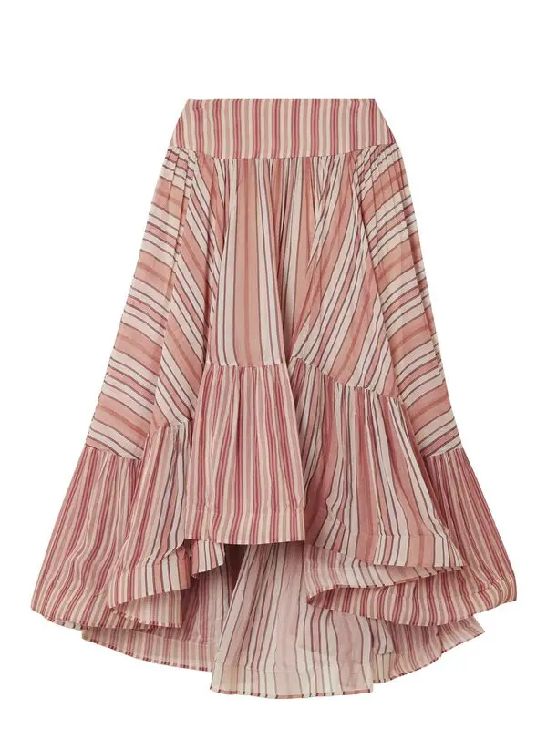Zimmermann Rebellion Bohemian Asymmetric Striped Georgette Skirt - Red