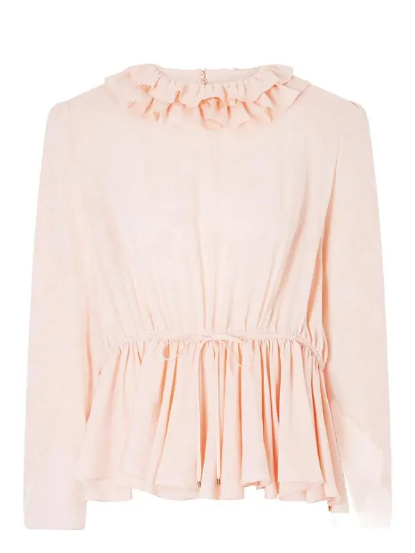 Chloé Floral Silk-jacquard Blouse With Ruffled Tie Detail - Pink