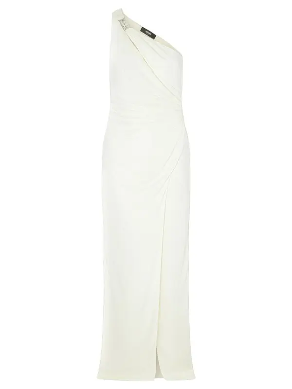 Versace One-shoulder Embellished Jersey Maxi Dress - Cream