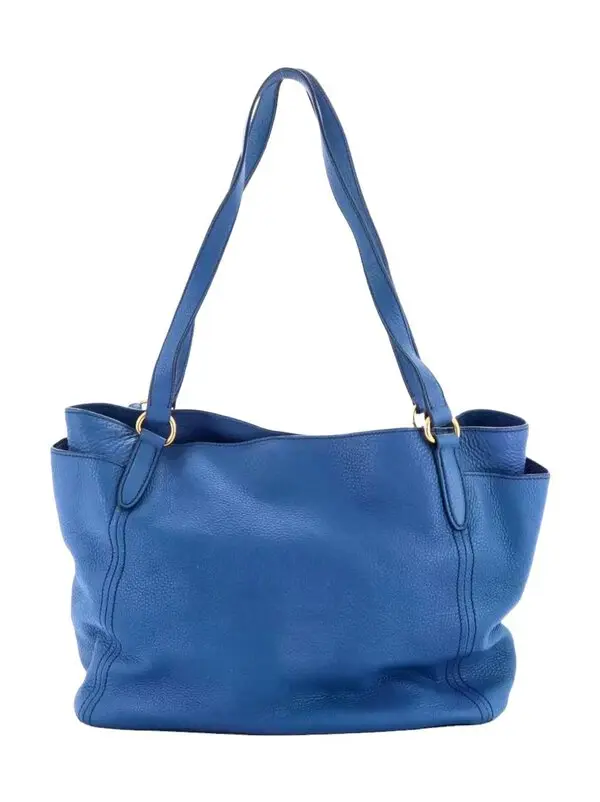 Prada Side Pocket Convertible Vitello Daino Large Tote Bag - Blue
