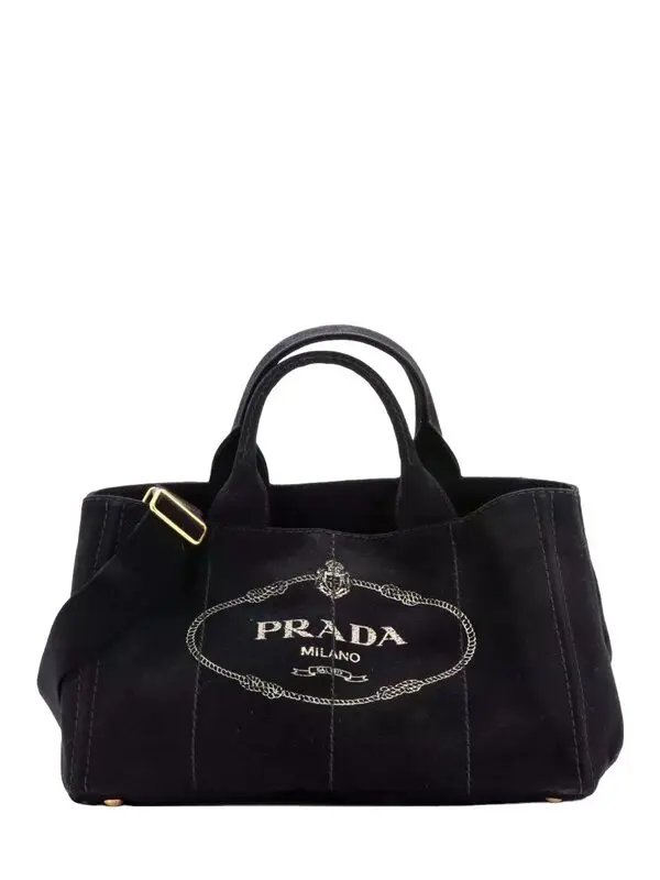 Prada Canapa Convertible Canvas Medium Tote Bag - Black