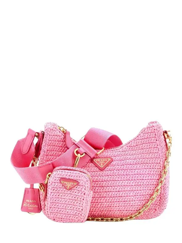 Prada Re-edition 2005 Raffia Shoulder Bag - Pink