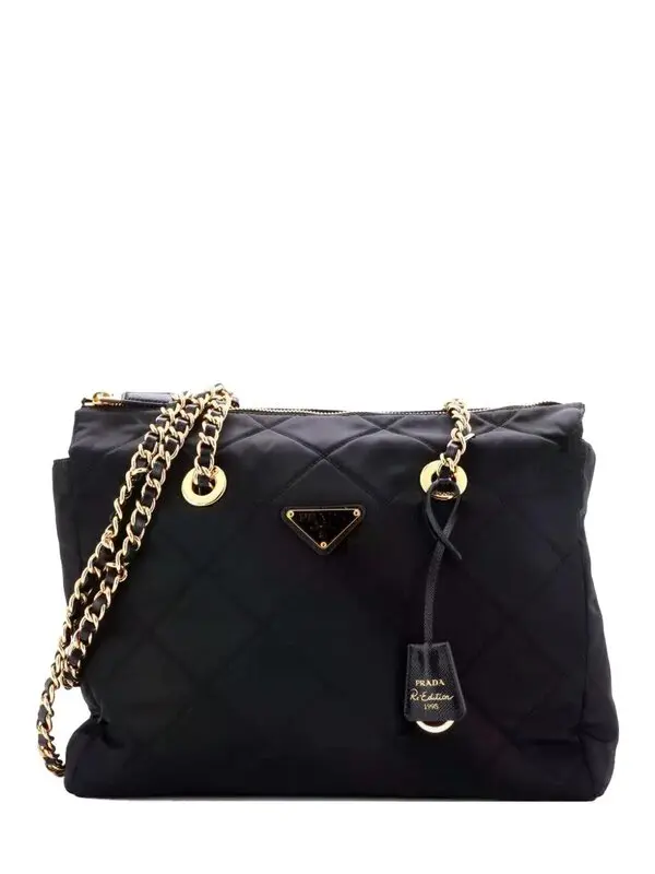 Prada Re-edition 1995 Chain Quilted Re-nylon Medium Tote Bag - Black