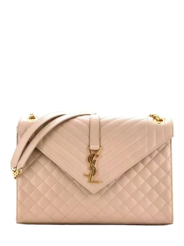 Saint Laurent Classic Monogram Envelope Satchel Mixed Matelasse Leather Large - Neutrals