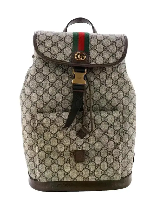 Gucci Ophidia Buckle Gg Coated Canvas Small Backpack - Brown