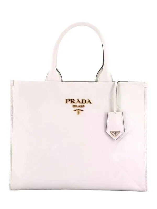 Prada Symbole Embossed Leather Medium Shopper Tote Bag - White