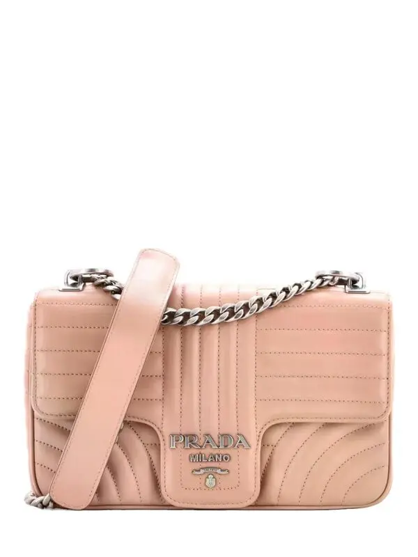 Prada Diagramme Quilted Leather Chain Flap Shoulder Bag - Neutrals