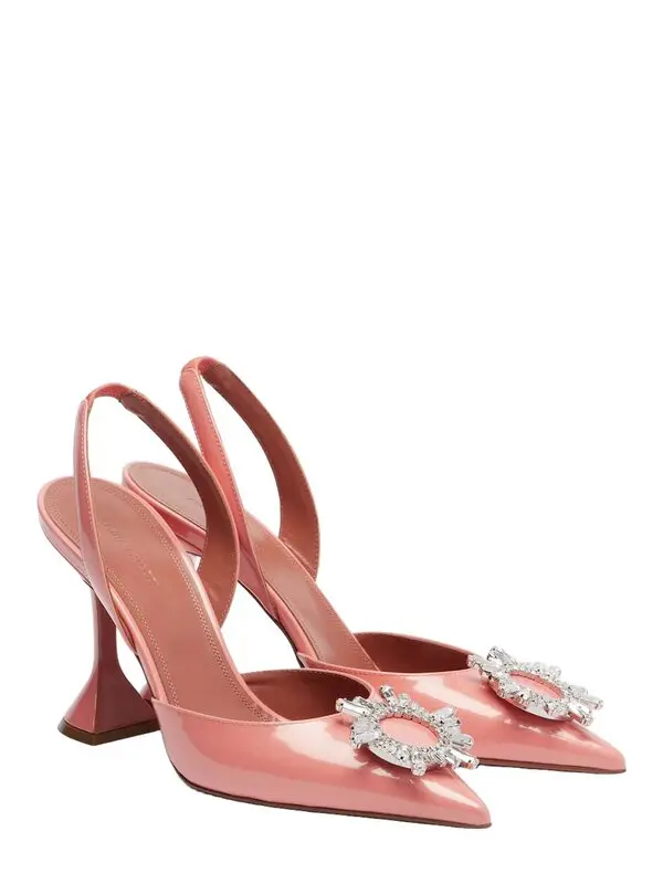 Amina Muaddi Begum 95 Patent Leather Slingback Pumps - Pink