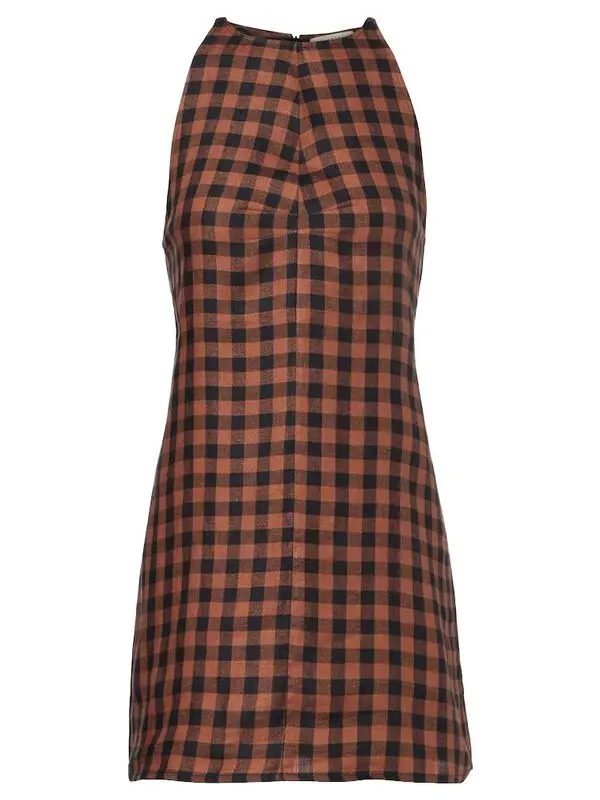 Asceno Antigua Gingham Linen Mini Dress - Brown