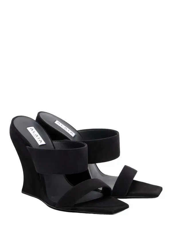 Alaïa Wave 110 Suede Wedge Mules - Black