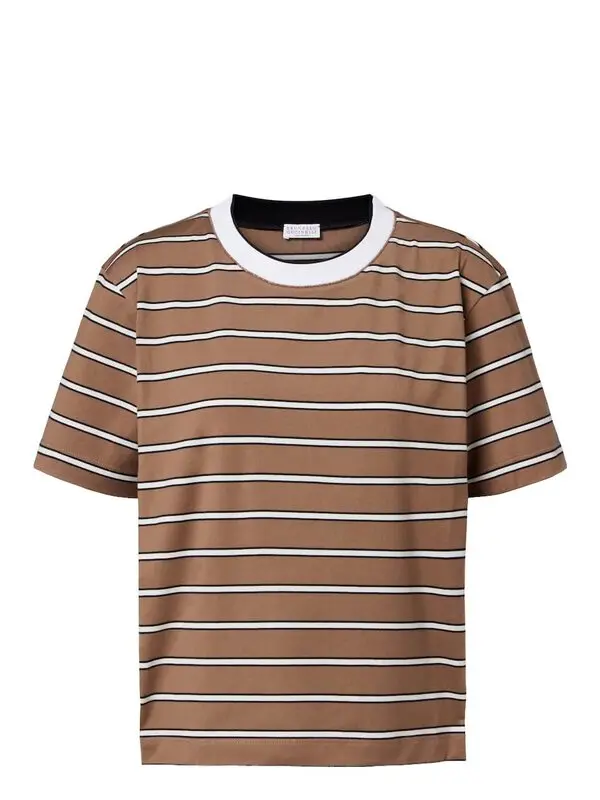 Brunello Cucinelli Striped Cotton Jersey T-shirt - Brown