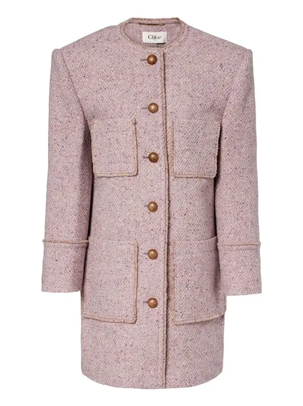 Chloé Wool-blend Tweed Coat - Purple