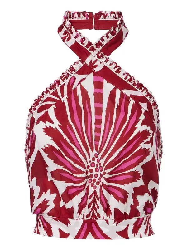 Poupette St Barth Suma Floral Halterneck Top - Burgundy