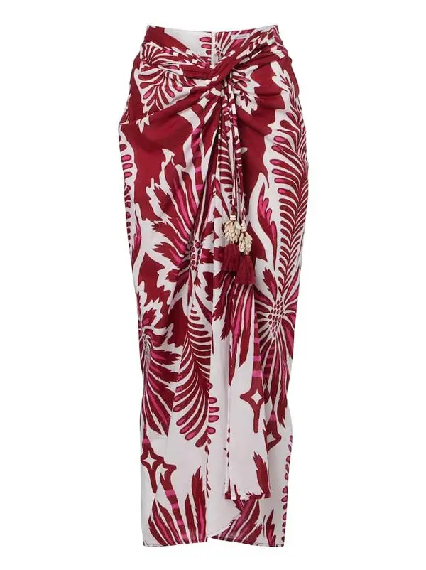 Poupette St Barth Uma Floral Gathered Midi Skirt - Burgundy