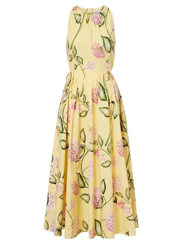 Oscar De La Renta Floral Cotton-blend Midi Dress - Yellow