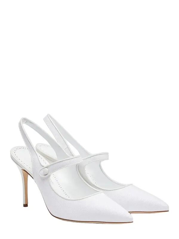 Manolo Blahnik Camparisli 90 Raffia Slingback Pumps - White