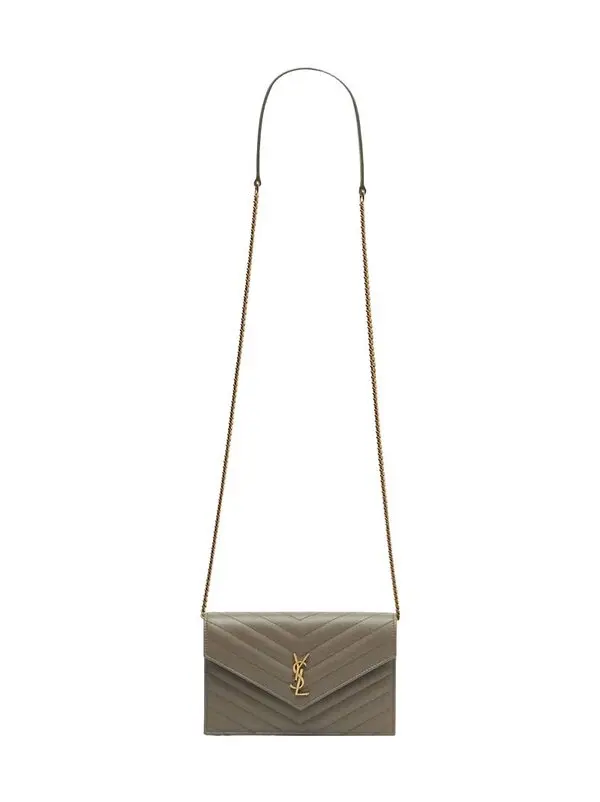 Saint Laurent Cassandre Matelassé Leather Wallet On Chain - Grey
