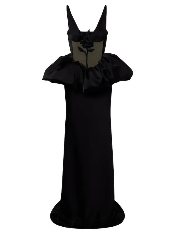 David Koma Embroidered Peplum Gown - Black
