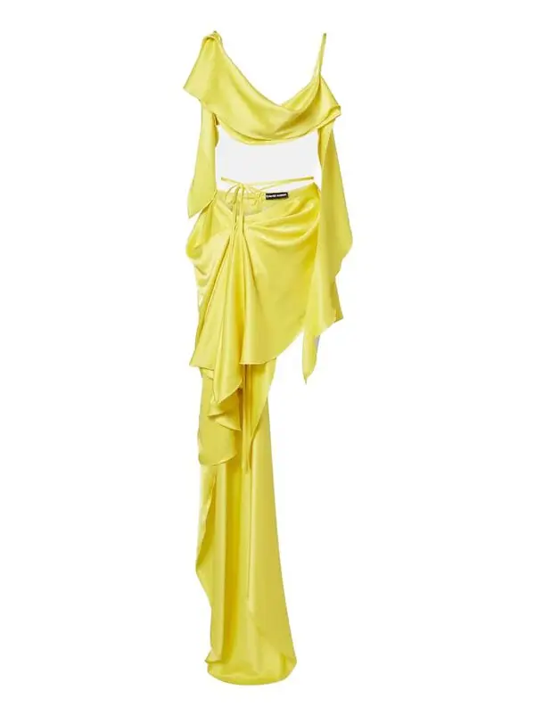 David Koma Draped Satin Top And Skirt Set - Yellow