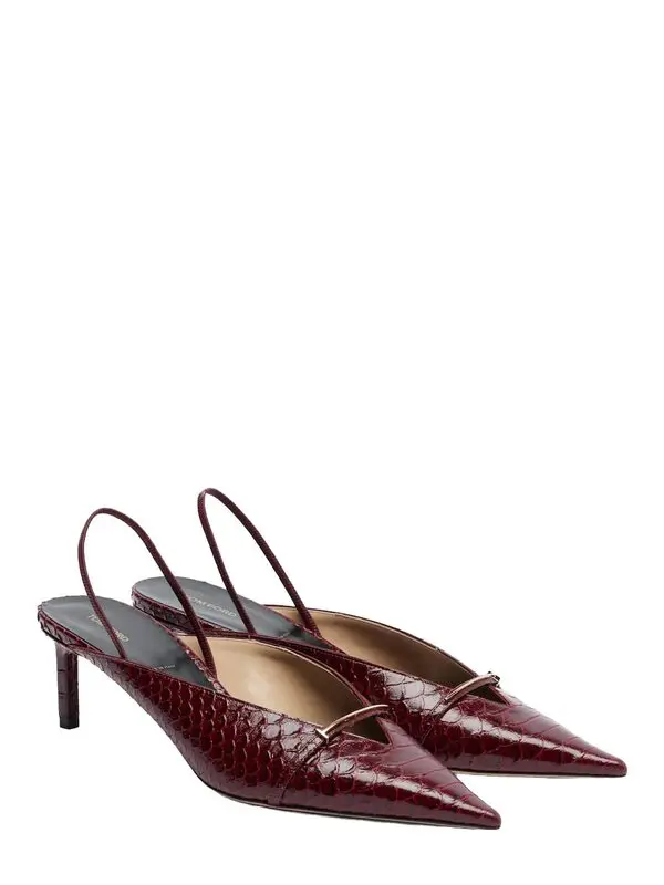 TOM FORD Croc-effect Leather Slingback Pumps - Burgundy