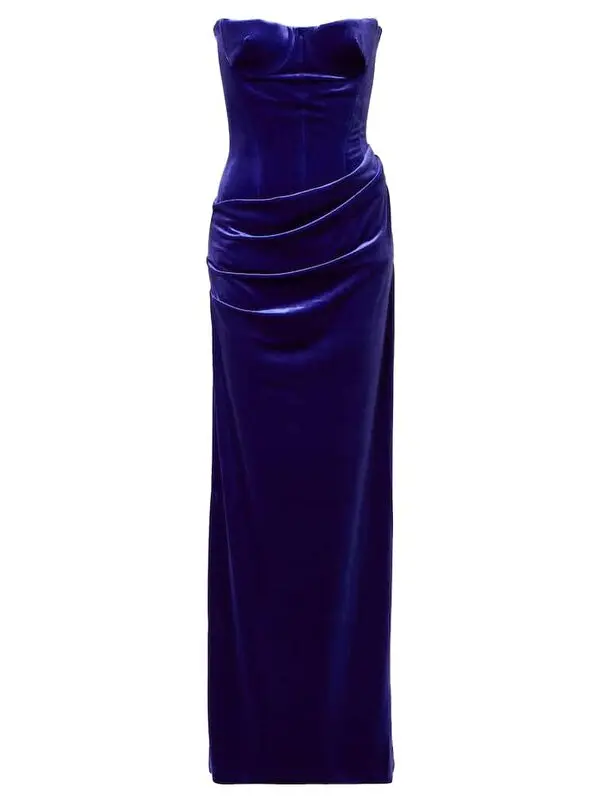 Alex Perry Draped Velvet Bustier Gown - Purple