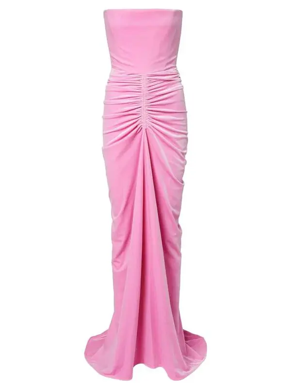 Alex Perry Ruched Velvet Bustier Gown - Pink