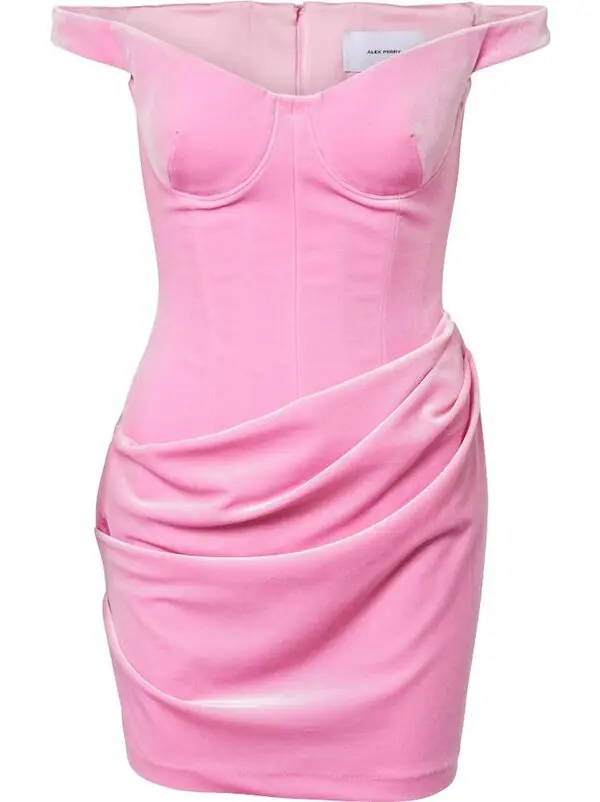 Alex Perry Draped Velvet Bustier Dress - Pink