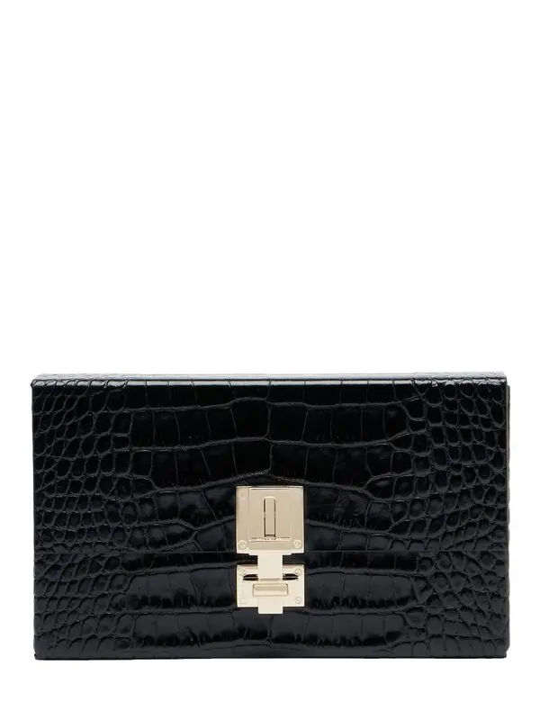 TOM FORD T Latch Croc-effect Leather Box Clutch - Black