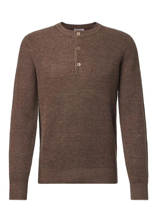 Brunello Cucinelli Ribbed-knit Linen And Cotton Polo Sweater - Brown