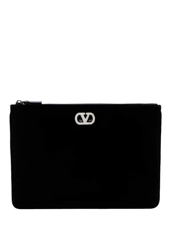 Valentino Garavani Vlogo Velvet Pouch - Black