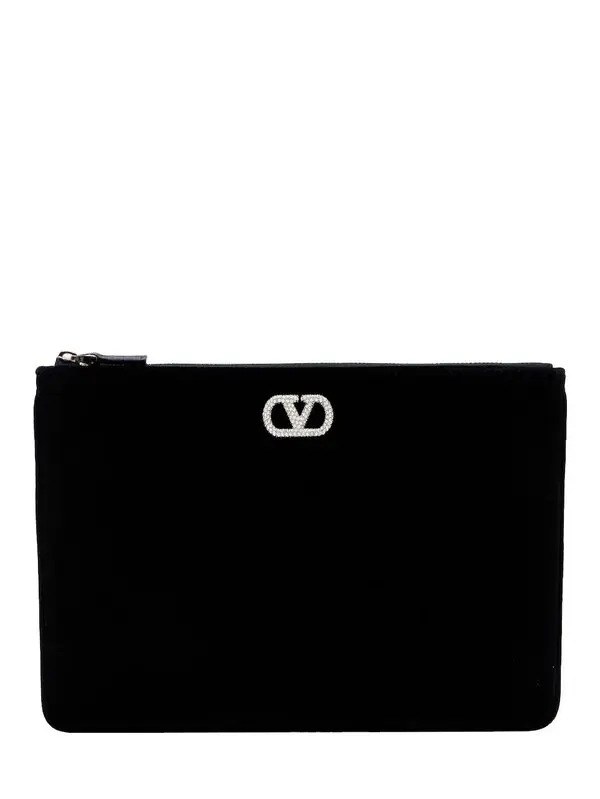 Valentino Garavani Vlogo Velvet Pouch - Black