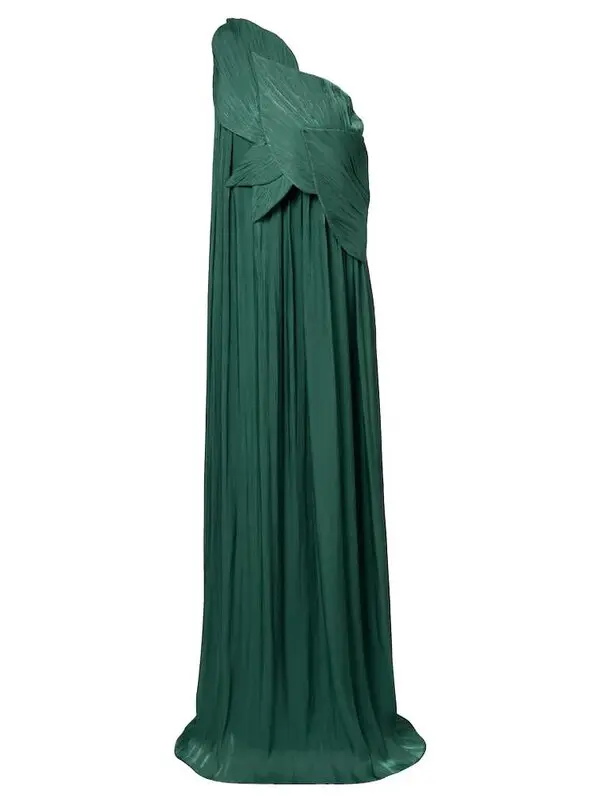 Costarellos Amabel One-shoulder Pleated Gown - Green