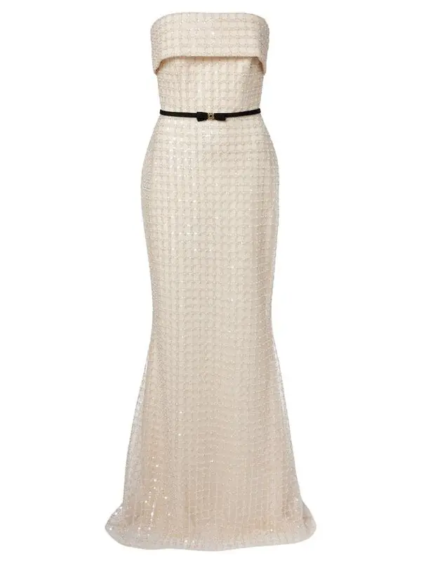 Elie Saab Embellished Silk-blend Bustier Gown - White