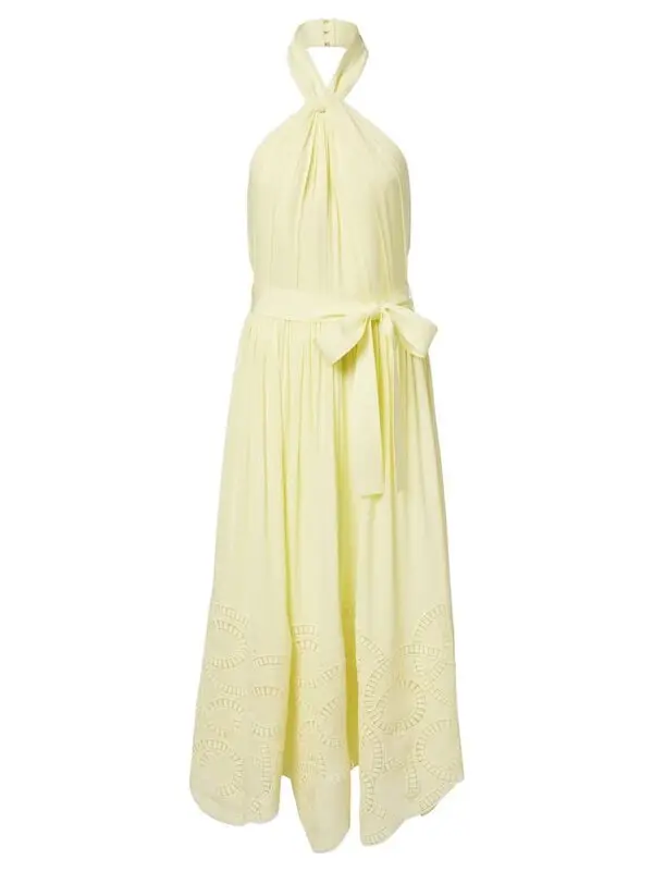 Elie Saab Halterneck Silk-blend Midi Dress - Yellow