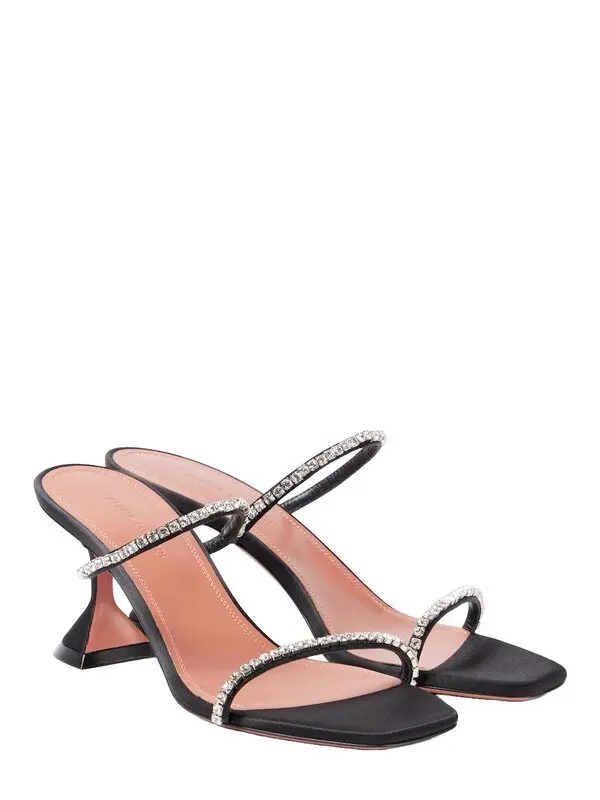 Amina Muaddi Gilda 70 Embellished Satin Mules - Black