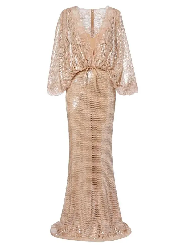 Elie Saab Lace-trimmed Sequined Gown - Beige
