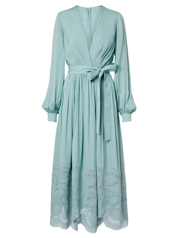 Elie Saab Lace-trimmed Silk-blend Midi Dress - Blue