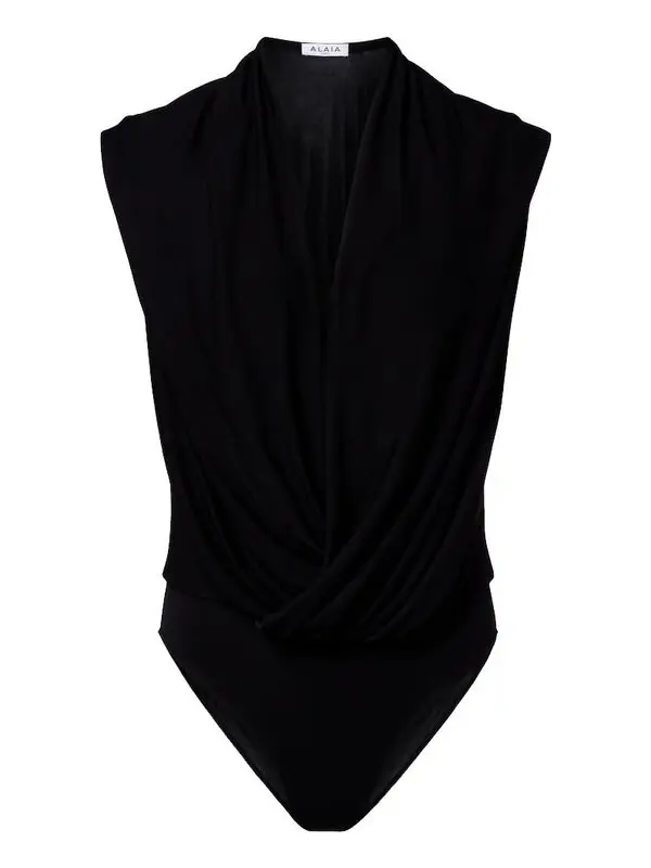 Alaïa Draped Jersey Bodysuit - Black