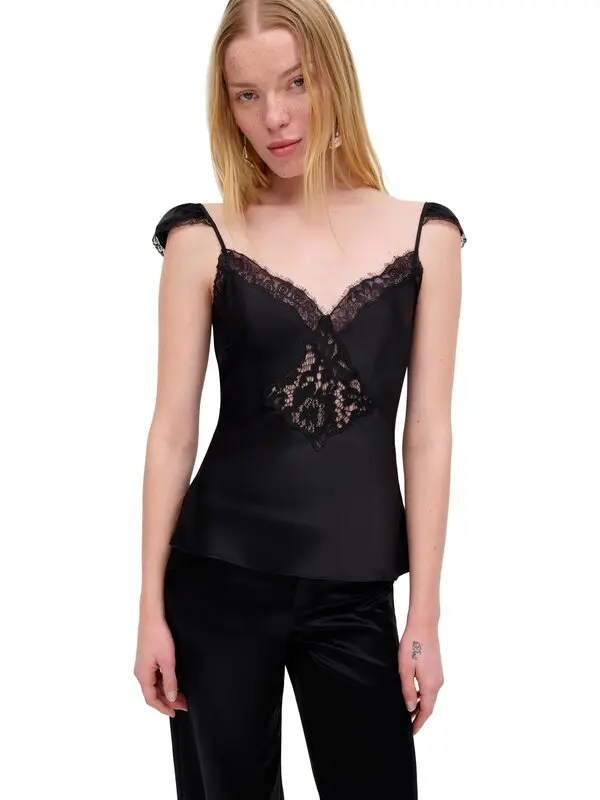 REFORMATION Serafina Silk Top - Black
