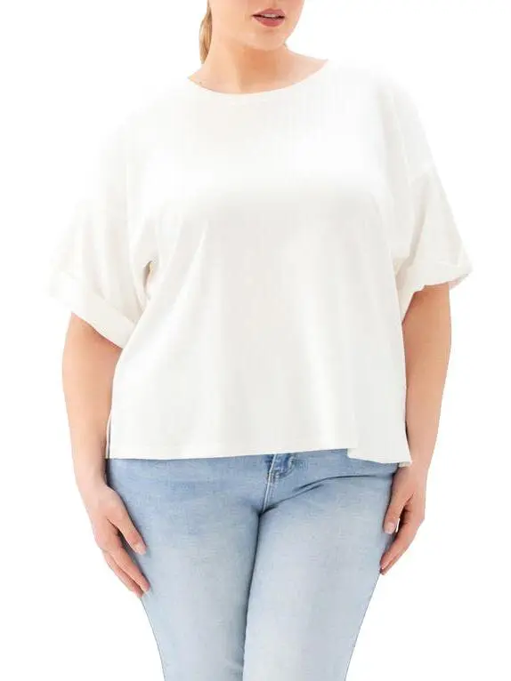 Karen Kane Cuffed Sleeve Ribbed T-shirt - White