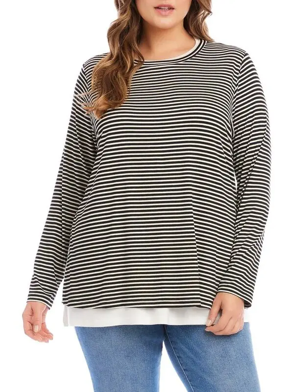Karen Kane Striped Layered Top - Black/white