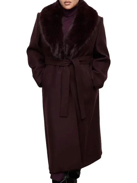 Mango Manteco Belted Longline Trench Coat With Faux Fur Collar - Maroon