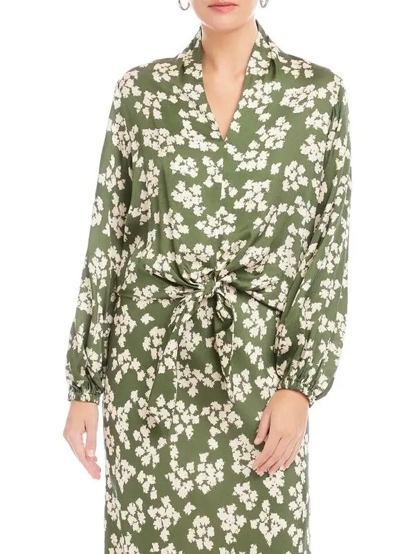 Fifteen Twenty Floral Tie-front Top - Green Print
