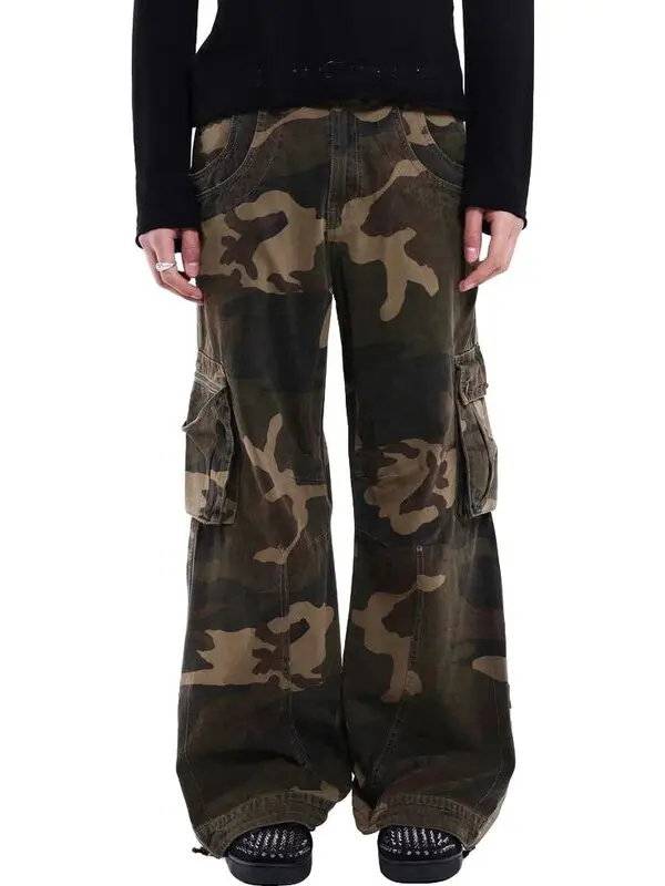 JADED LONDON Studded Low Rise Wide Leg Cargo Pants - Camo