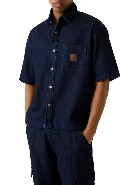 Guess Short Sleeve Oversize Crop Denim Button-up Shirt - Blue