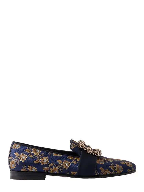 Manolo Blahnik Carlton Floral-jacquard Loafers - Blue