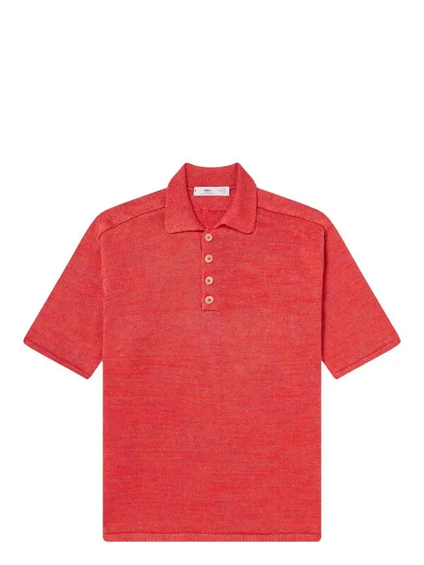 Inis Meáin Knitted Linen Polo Shirt - Red