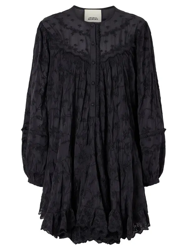 Isabel Marant Zame Ruffled Embroidered Cotton And Silk-blend Mini Dress - Black